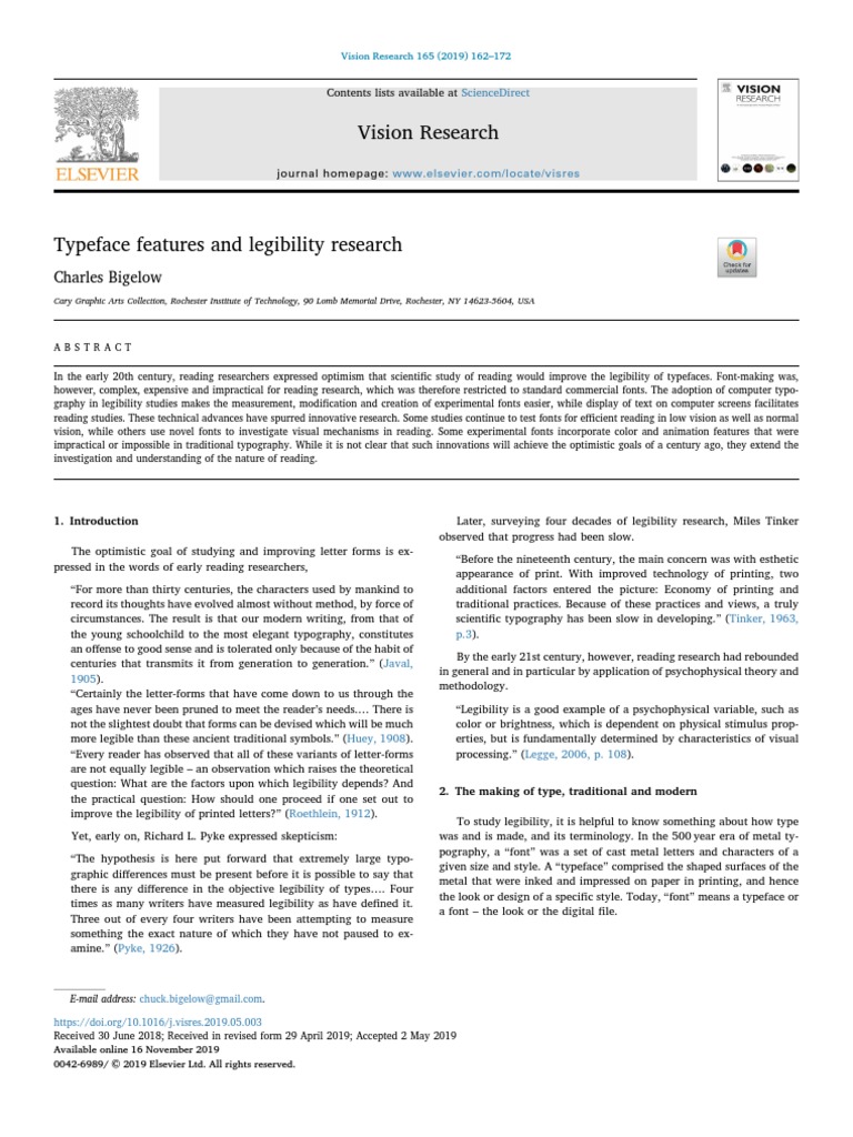 Typeface Features and Legibility Research - 2019 - Vision Research ...