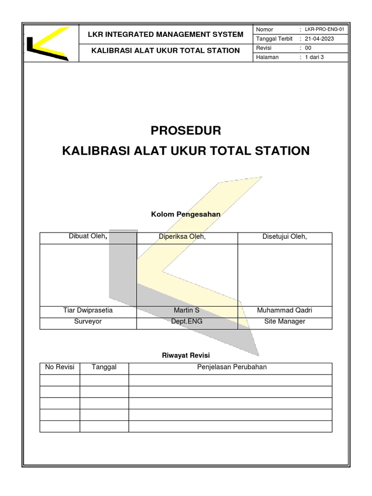 Lkr-pro-Eng-01 Kalibrasi Alat Total Station | PDF | Sains & Matematika ...