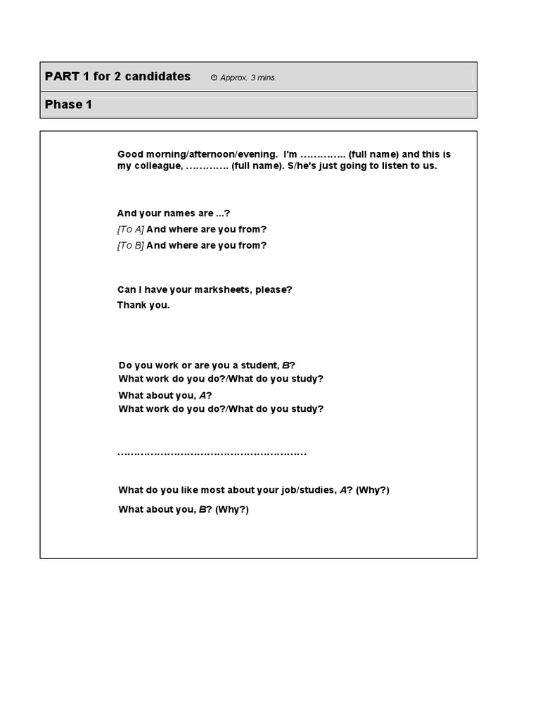Business Vantage Speaking Sample Paper 2 - Full Test | PDF