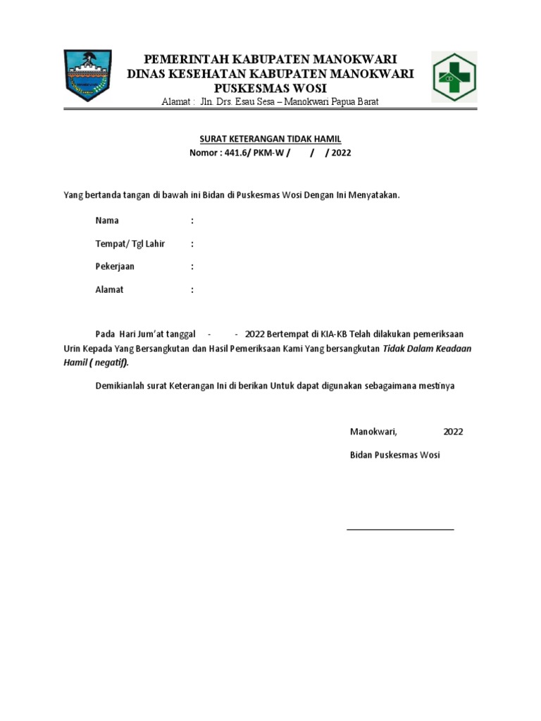 Surat Keterangan Tidak Hamil | PDF