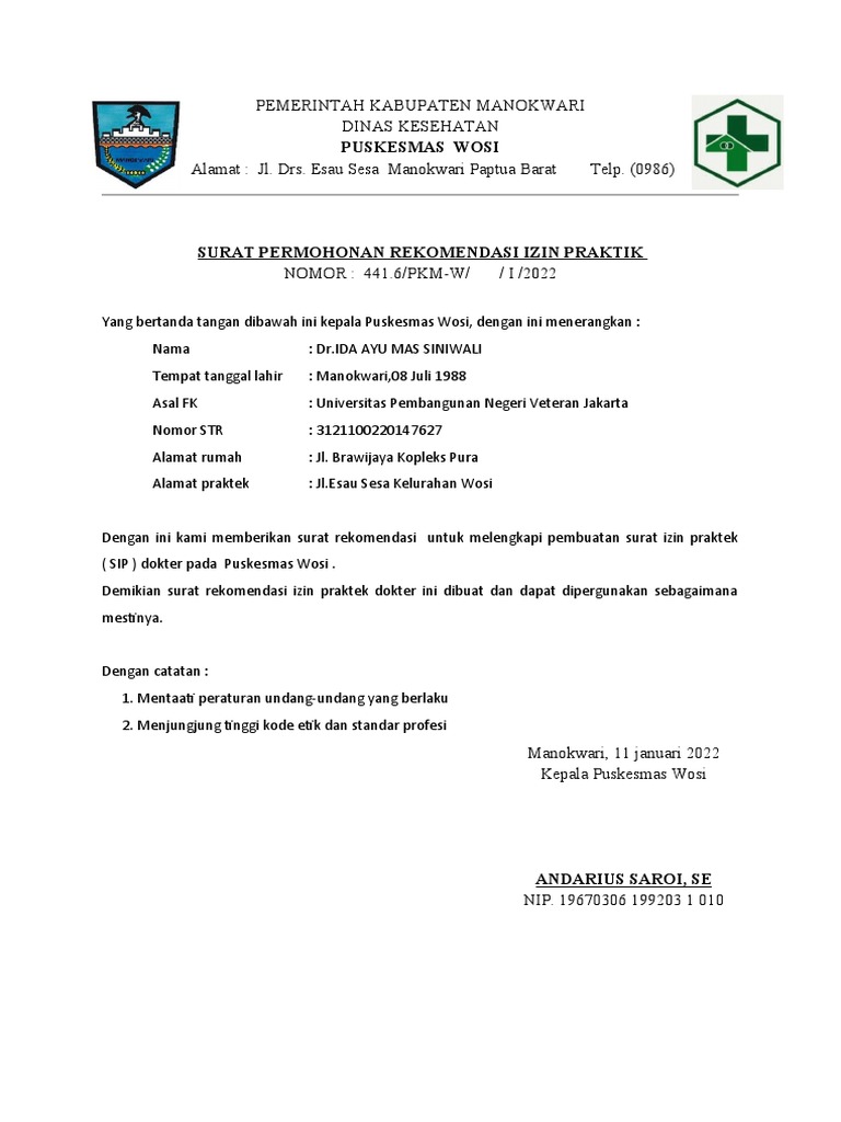 Surat Rekomendasi Praktek Dokter | PDF