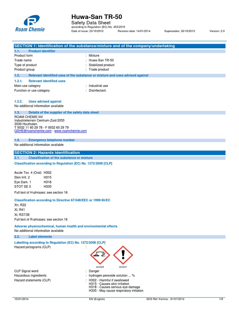 Industrial Disinfectant Safety Guide | PDF | Hydrogen Peroxide | Toxicity