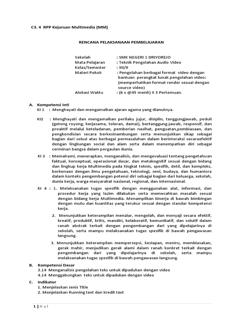 c3 RPP - Multimedia 2023 SKANDRY Pengolahan Audio Video KD3 - 14 Dan 4 ...
