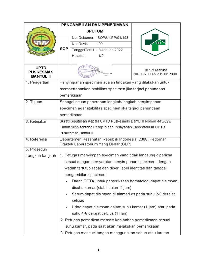 Prosedur Penyimpanan Specimen Laboratorium | PDF | Kesehatan Holistik ...