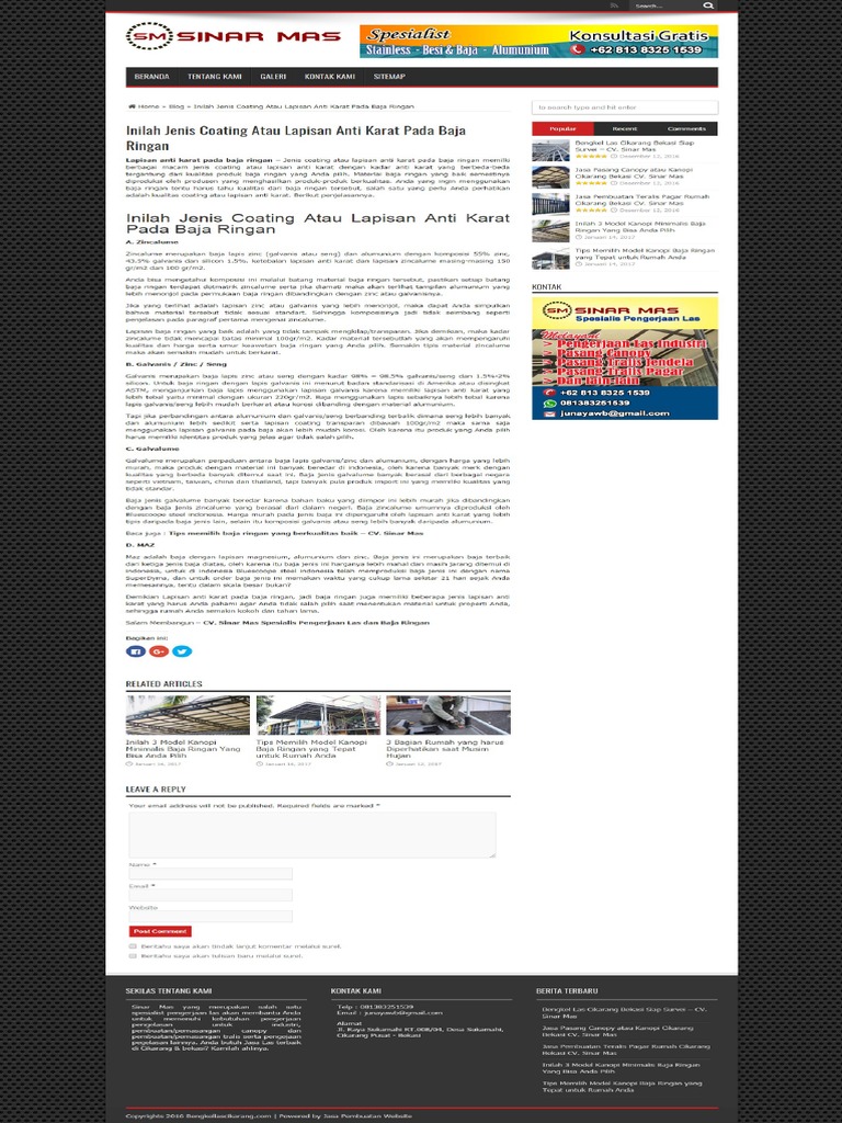 Inilah Jenis Coating Atau Lapisan Anti Karat Pada Baja Ringan | PDF