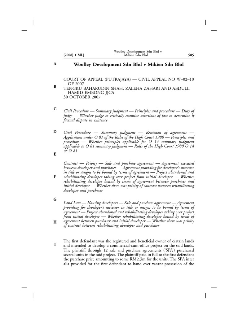 Woolley Development SDN BHD V Mikien SDN BHD | PDF | Judgment (Law ...