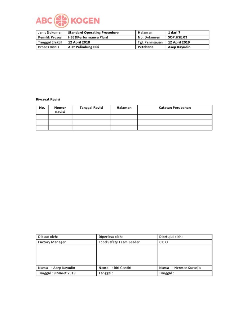 SOP Penggunaan Alat Pelindung Diri | PDF