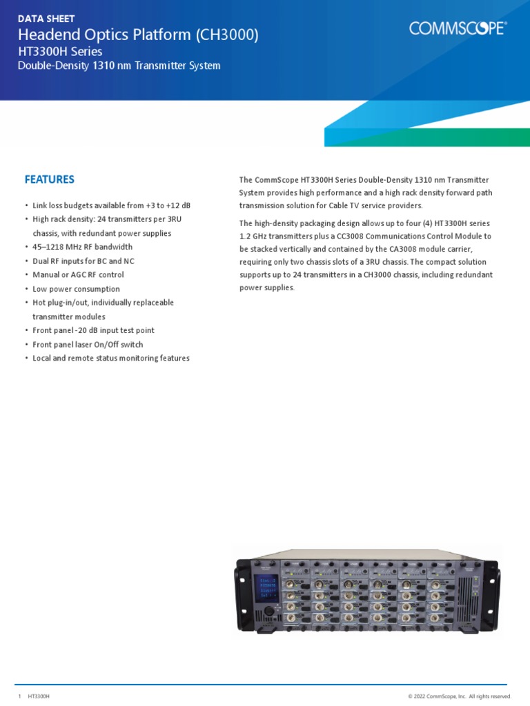 CH3000 HT3300H 1.2 GHZ Double-Density 1310 NM Transmitter System Data ...