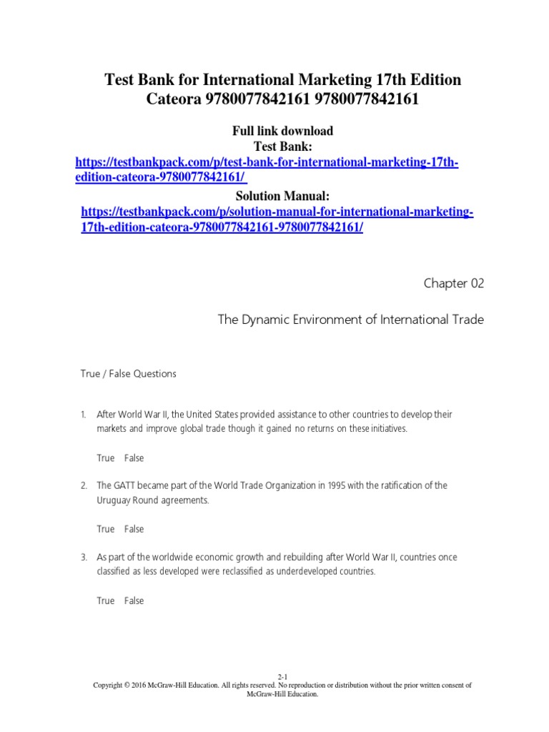 International Marketing 17th Edition Cateora Test Bank | Download Free ...