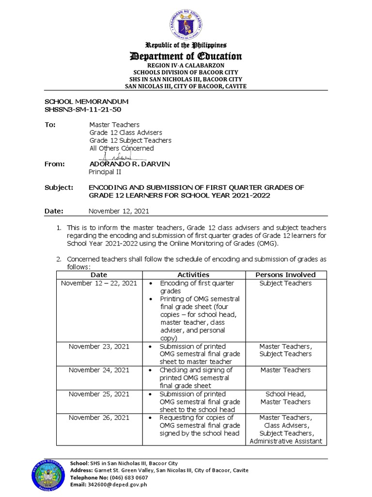Memo 2021-50 Encoding-and-Submission-of-First-Quarter-Grades-of-Grade ...