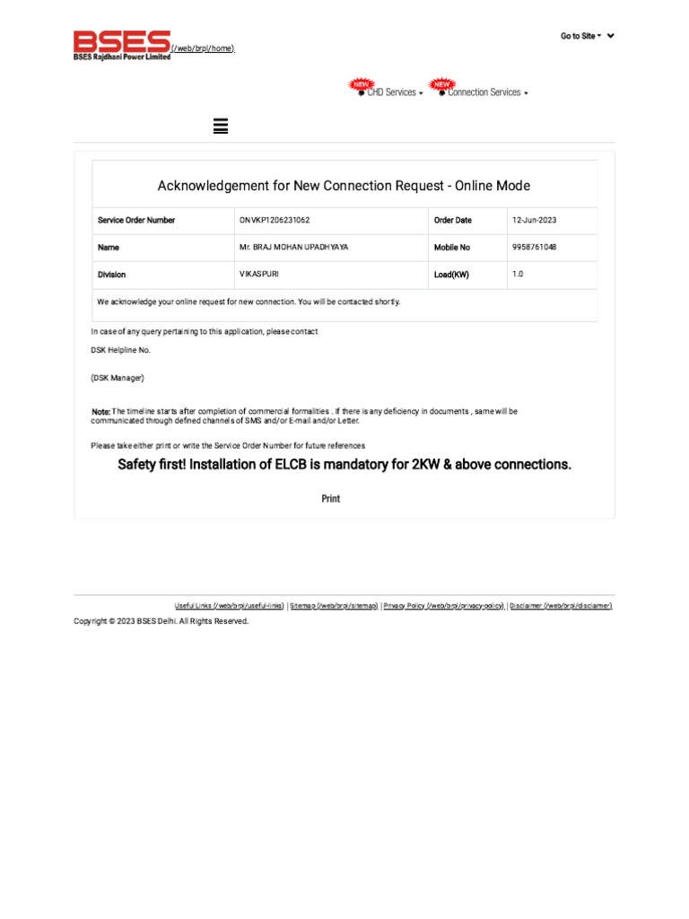 BSES Rajdhani Power Limited | PDF