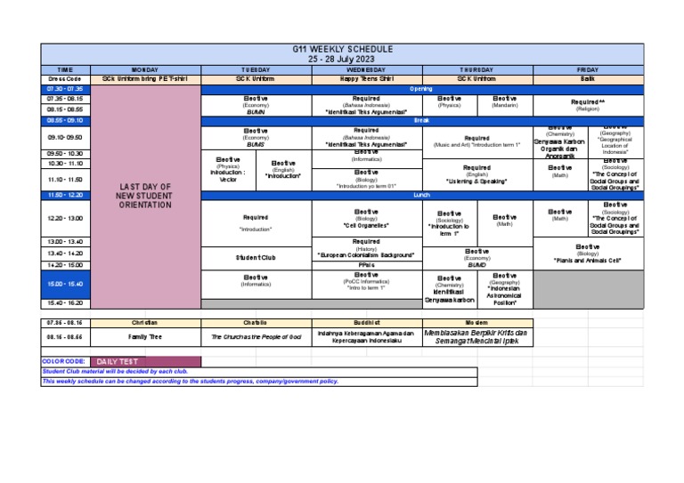Term 1 - Weekly Schedule - G11 | PDF