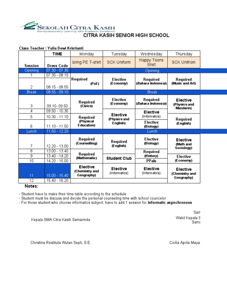 G11 Time Table | PDF | Science