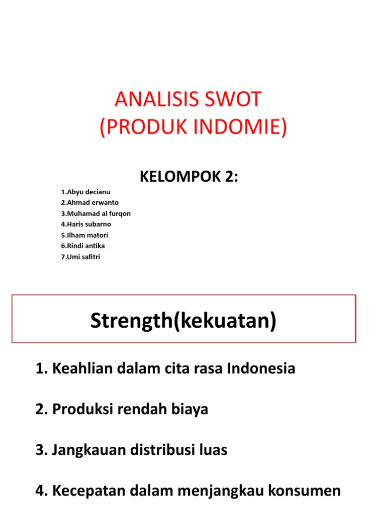 Analisis SWOT Produk Indomie | PDF | Karier & Perkembangan | Ilmu Sosial
