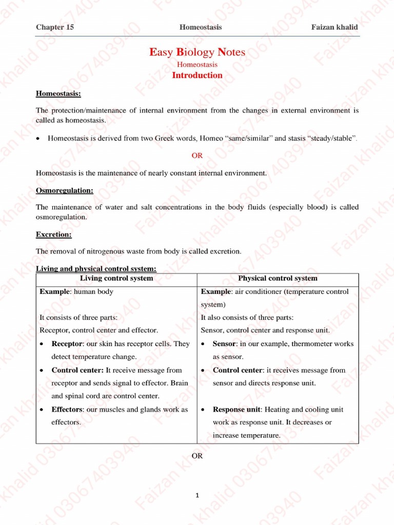 Chapter 15 Homeostasis Notes 2nd Year Biology FSC Premedical | PDF