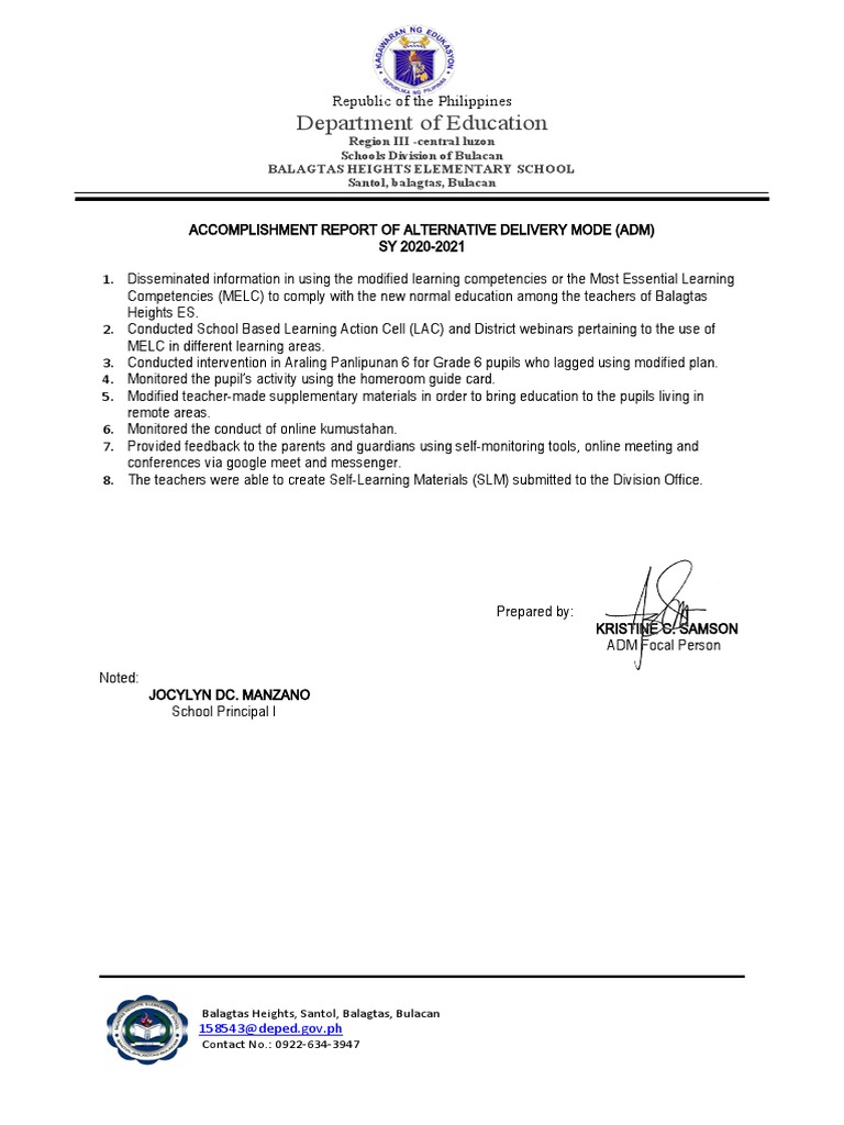 Accomplishment Report ADM Focal Person | PDF