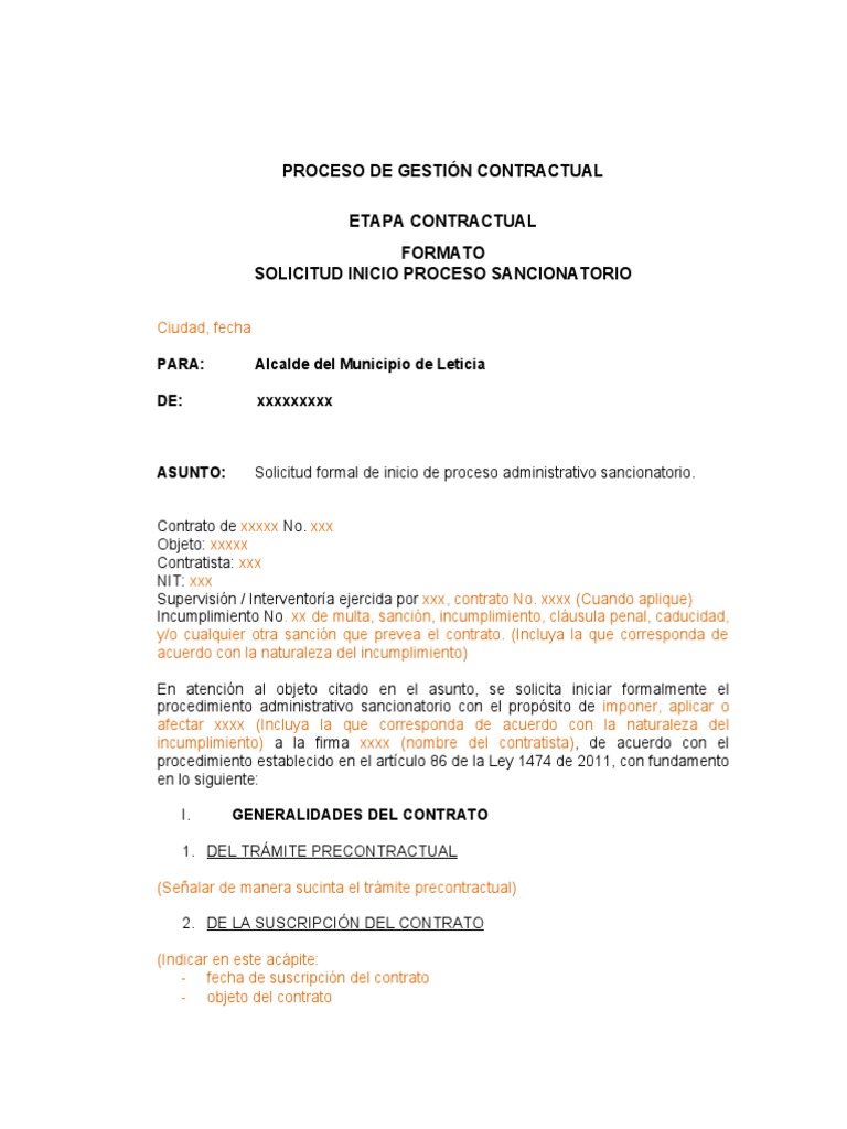 Solicitud Inicio Proceso Sancionatorio | PDF