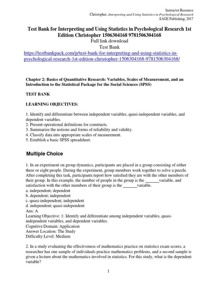 Interpreting and Using Statistics in Psychological Research 1st Edition ...