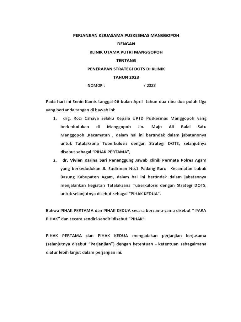 Contoh Mou Klinik | PDF | Pengembangan Diri | Kesehatan Holistik