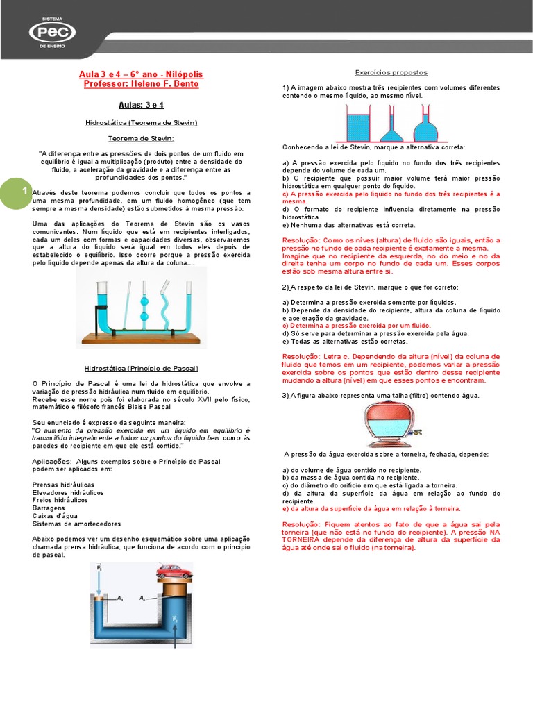 Hidrostática e Pascal: Conceitos Básicos | PDF | Flutuabilidade | Pressão