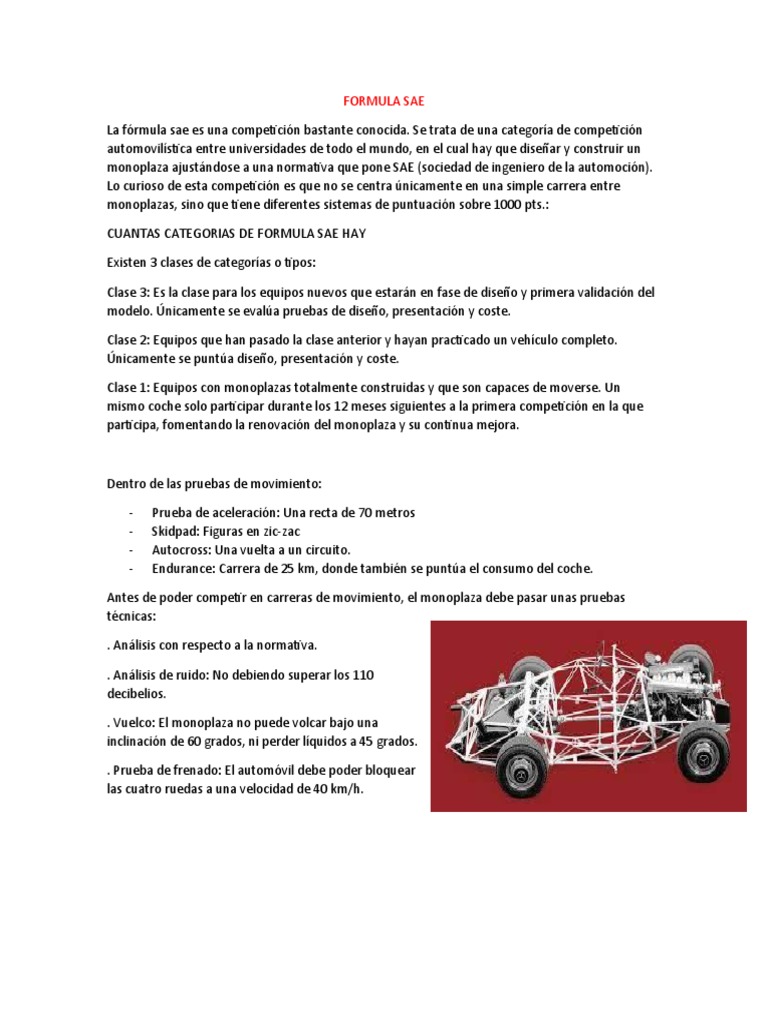 Formula Sae Pdf Automovilismo Carrera De Autos