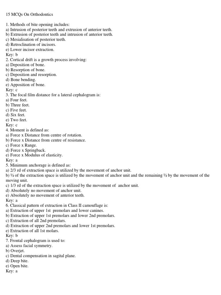 MCQs in Orthodontics | PDF | Tooth | Dental Anatomy
