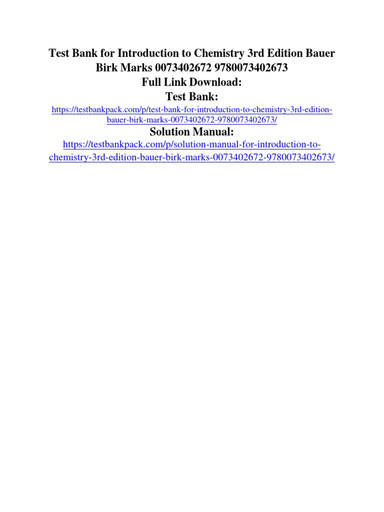 Introduction To Chemistry 3rd Edition Bauer Birk Marks Test Bank | PDF ...
