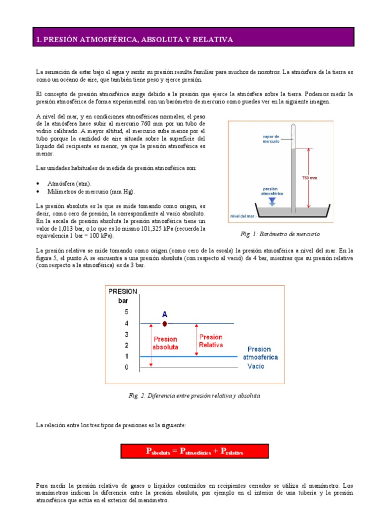 Presion Relativa Absoluta Atmosferica | PDF | Medida de presión | Presión