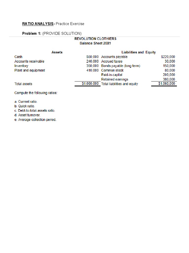 Ratio Analysis - Practice Exercise | PDF