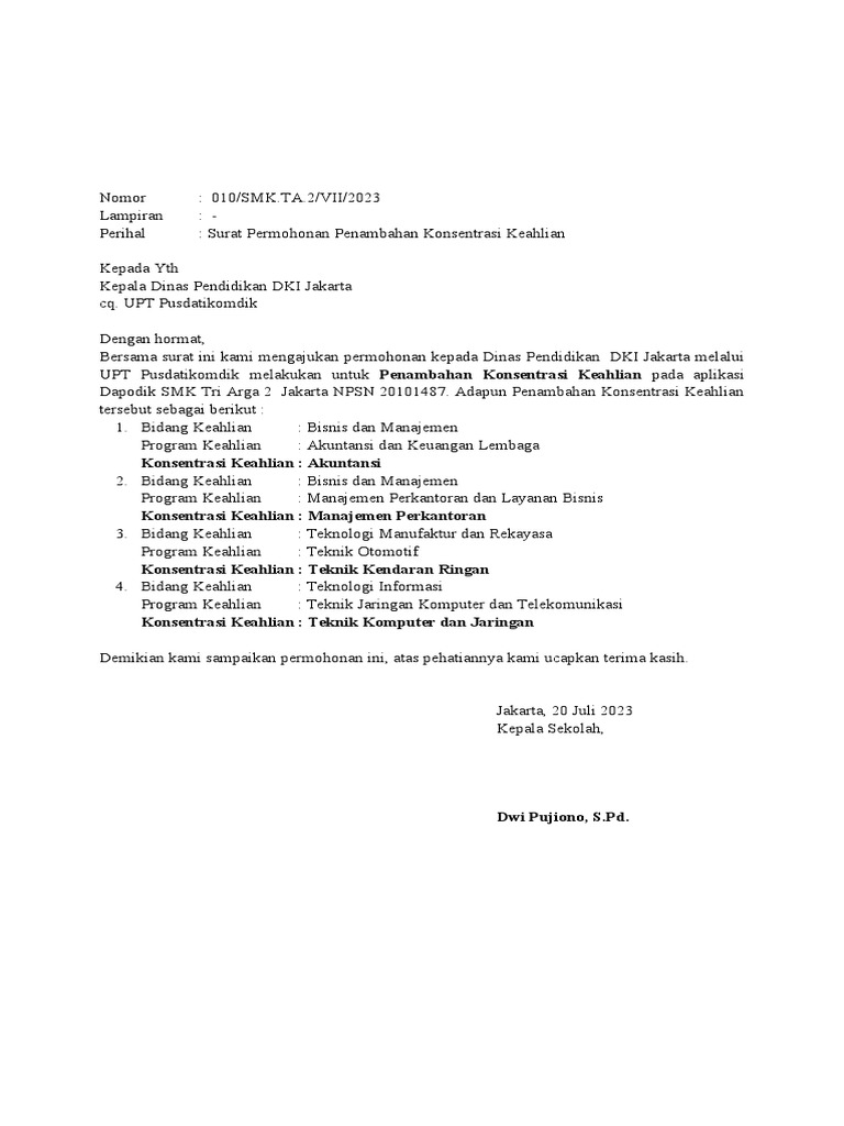 010 Surat Penambahan Konsentrasi Keahlian | PDF