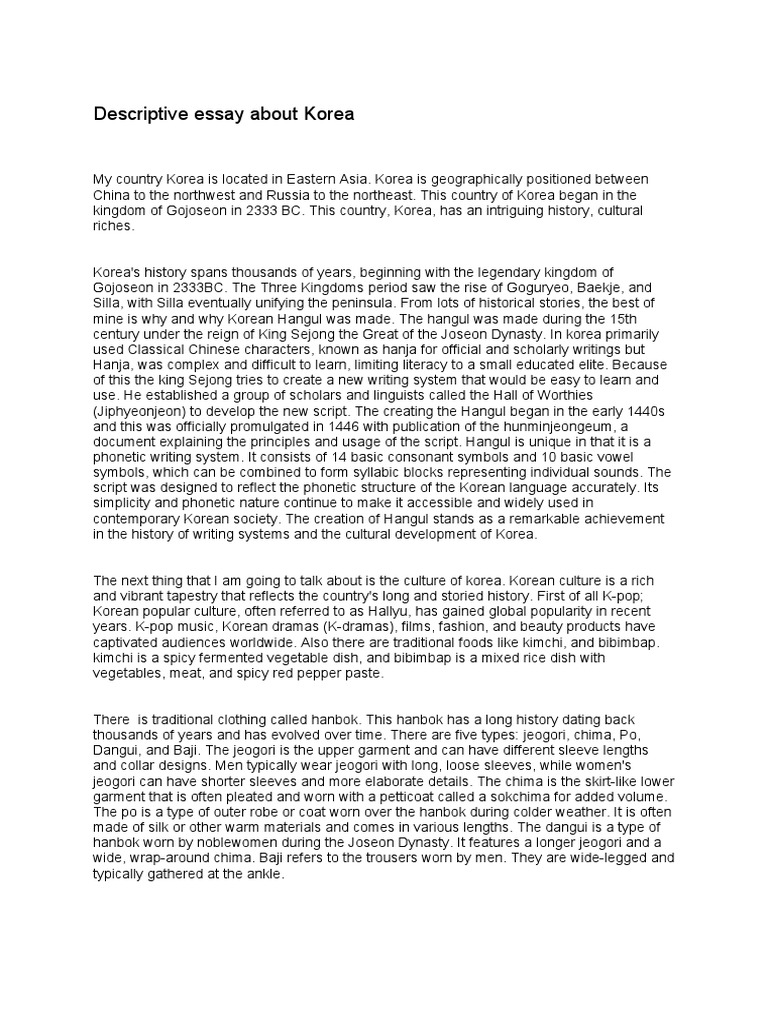 Descriptive Essay About Korea | PDF