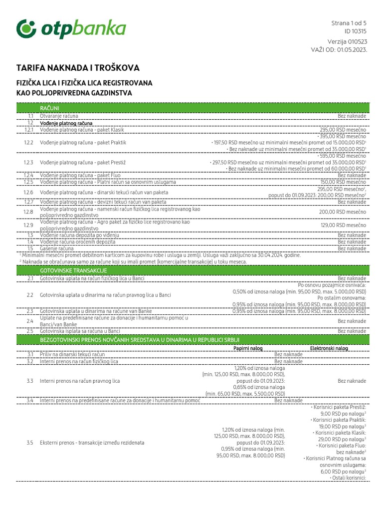 Tarifa Naknada I Troskova Fizicka Lica I Fizicka Lica Registrovana Kao ...