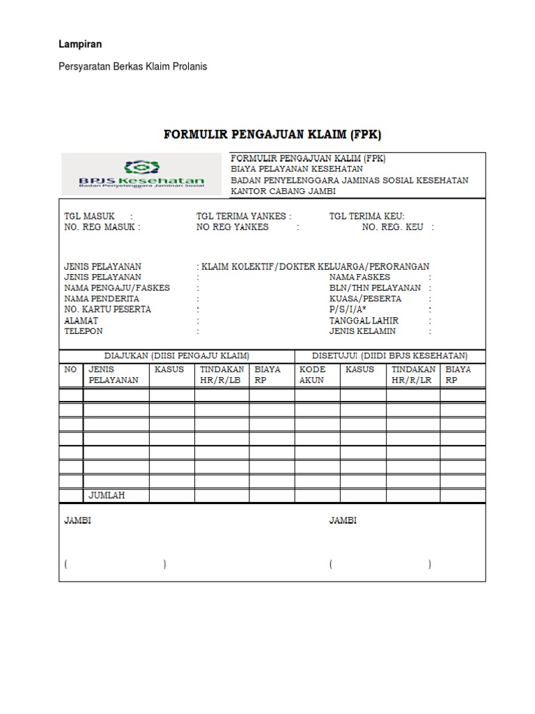 Format Klaim Bpjs | PDF