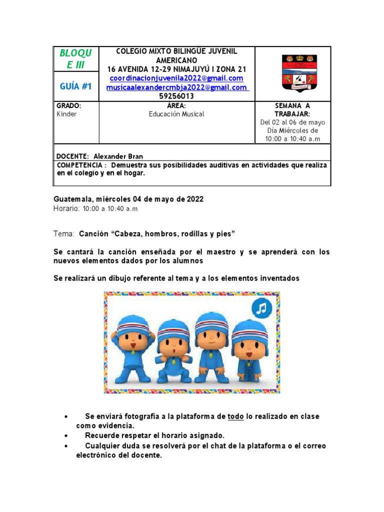 Actividad Musical: "Cabeza, Hombros, Rodillas y Pies" | PDF | Aprendizaje