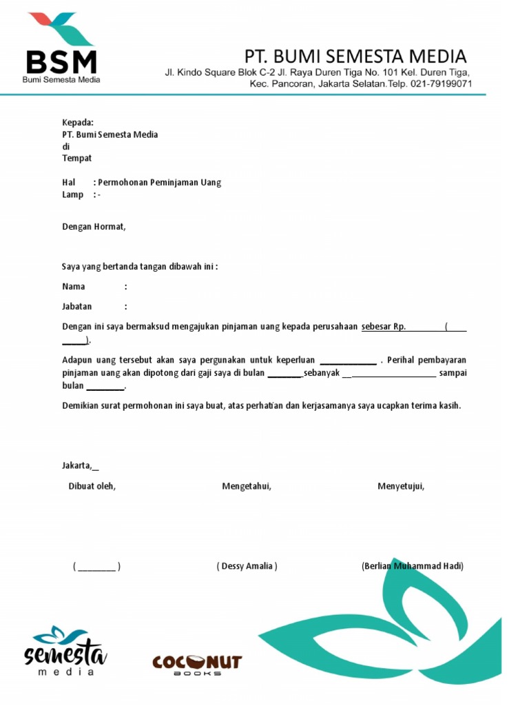 Surat Permohonan Pinjaman Uang | PDF