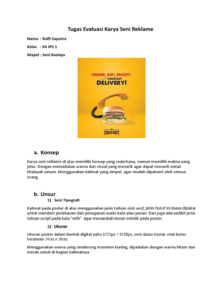 Tugas Evaluasi Karya Seni Reklame: Nama: Rafli Saputra Kelas: Xii Ips 1 ...