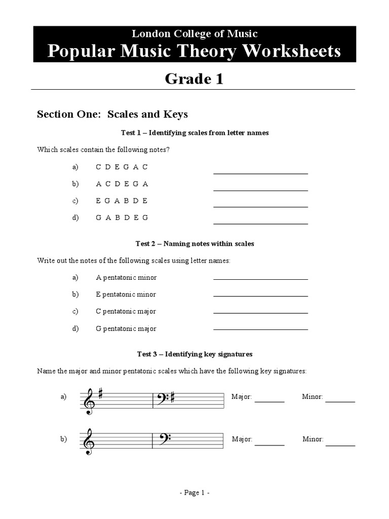 Grade 1 Popular Music Theory Worksheets | PDF