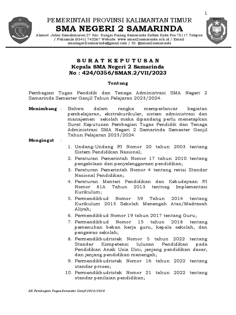 SK Pembagian Tugas Sem. Ganjil 2023-2024 - Kamis, 13 Juli 2023 - 21.45 | PDF