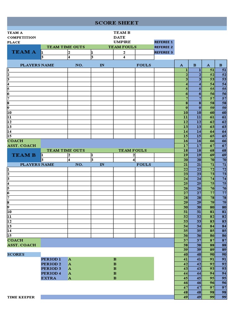 Score Sheet | PDF | Referee | Sports