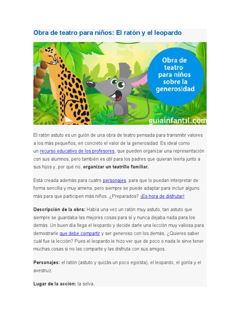 Obra de Teatro para Niños El Raton y Leopardo | PDF