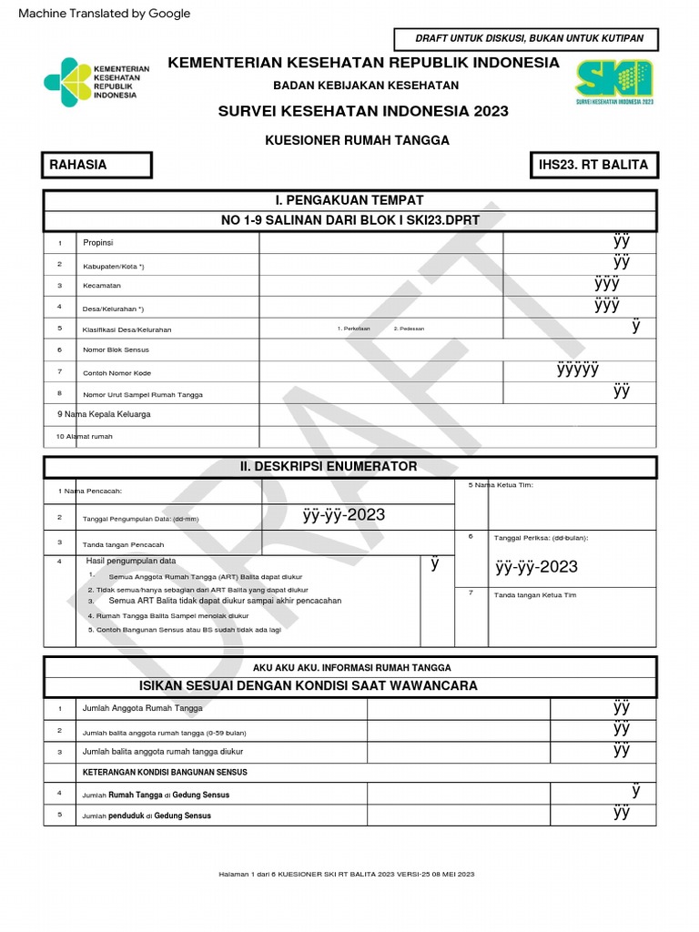 #25 English Ski Kuesioner - Ruta Balita 2023 | PDF