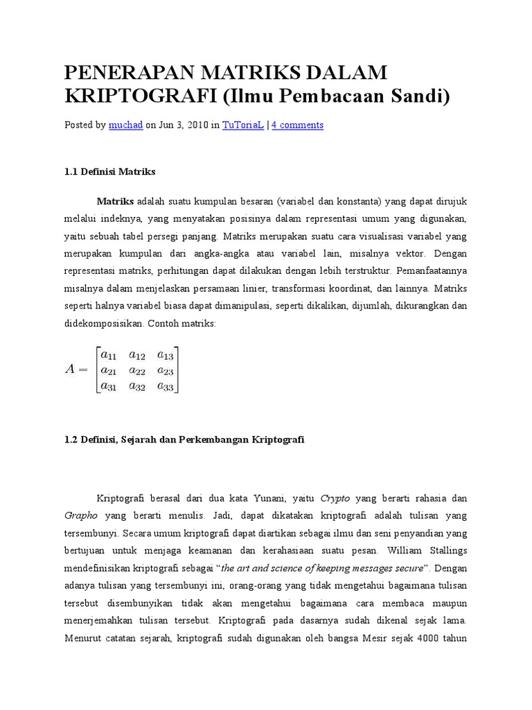 Penerapan Matriks Dalam Kriptografi | PDF