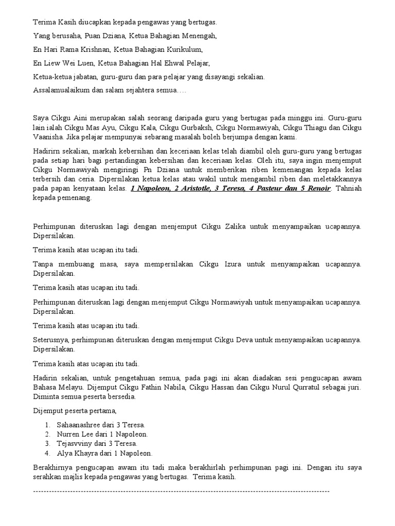 SKRIP EMCEE Nadia BM | PDF