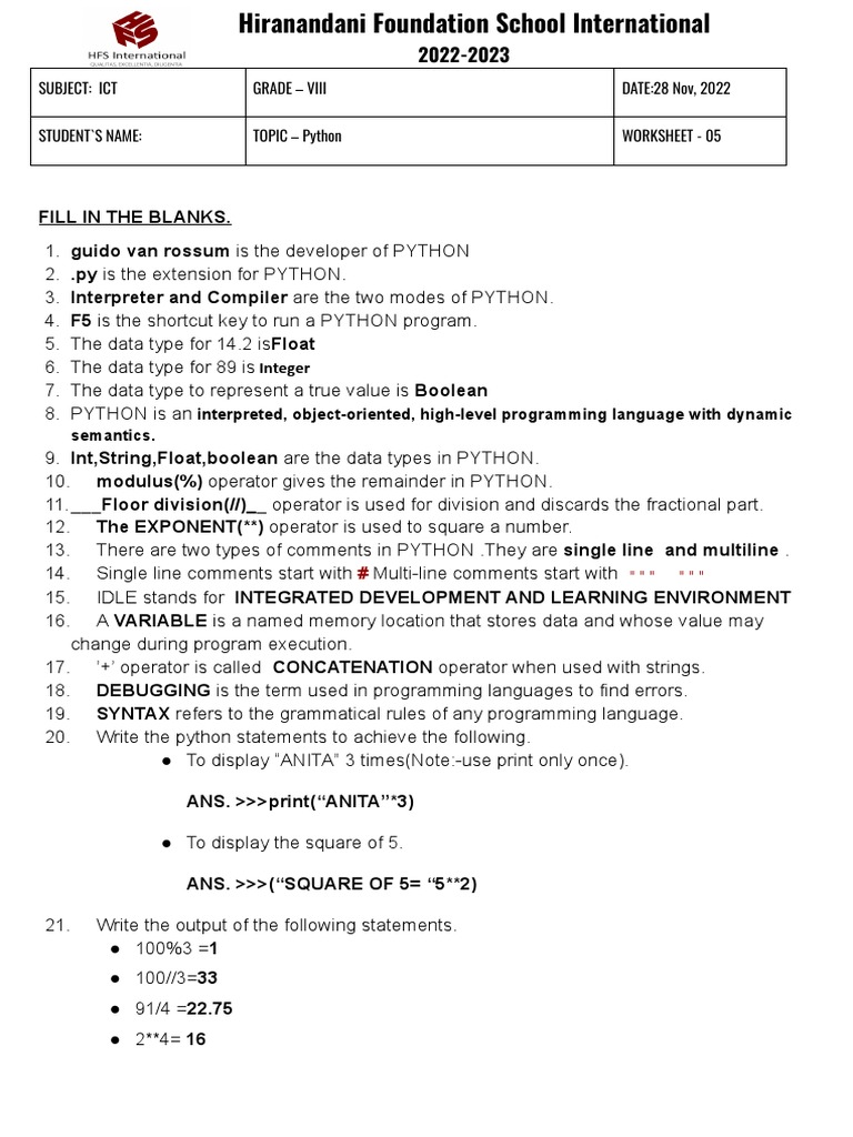Worksheet Grade 8 6 Pdf Python Programming Language Data Type 5710