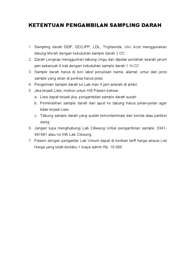 KETENTUAN PENGAMBILAN SAMPLING DARAH | PDF