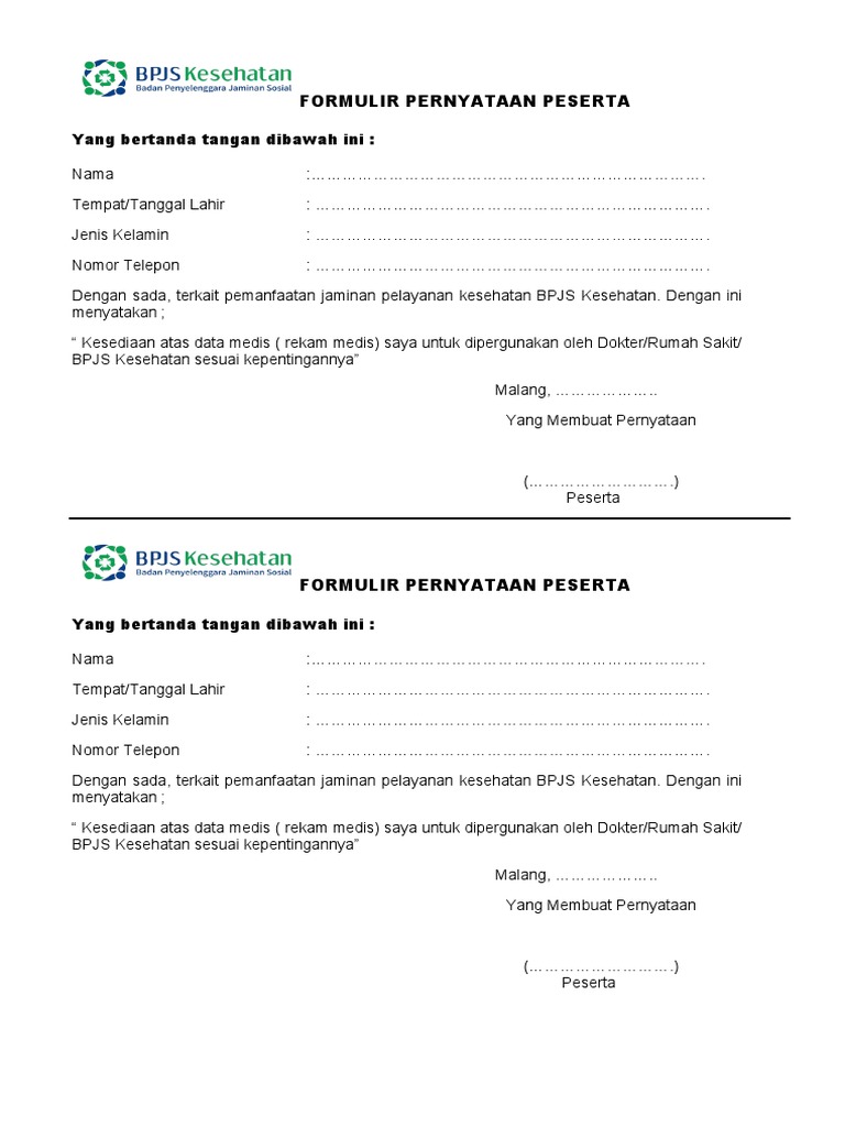 Formulir Pernyataan Peserta | PDF