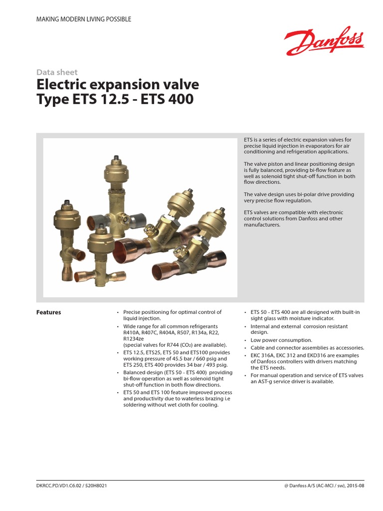 Danfoss ETS 12.5-400 Electronic Expansion Valves | PDF | Electric Motor | Valve