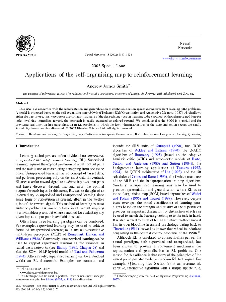 Applications of The Self-Organising Map To Reinforcement Learning | PDF | Mathematics | Machine ...