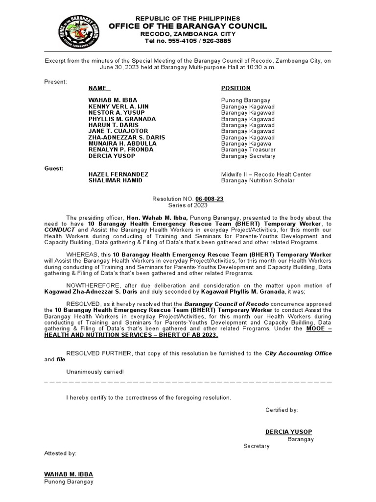 Resolution (BHERT) July 2023 | PDF