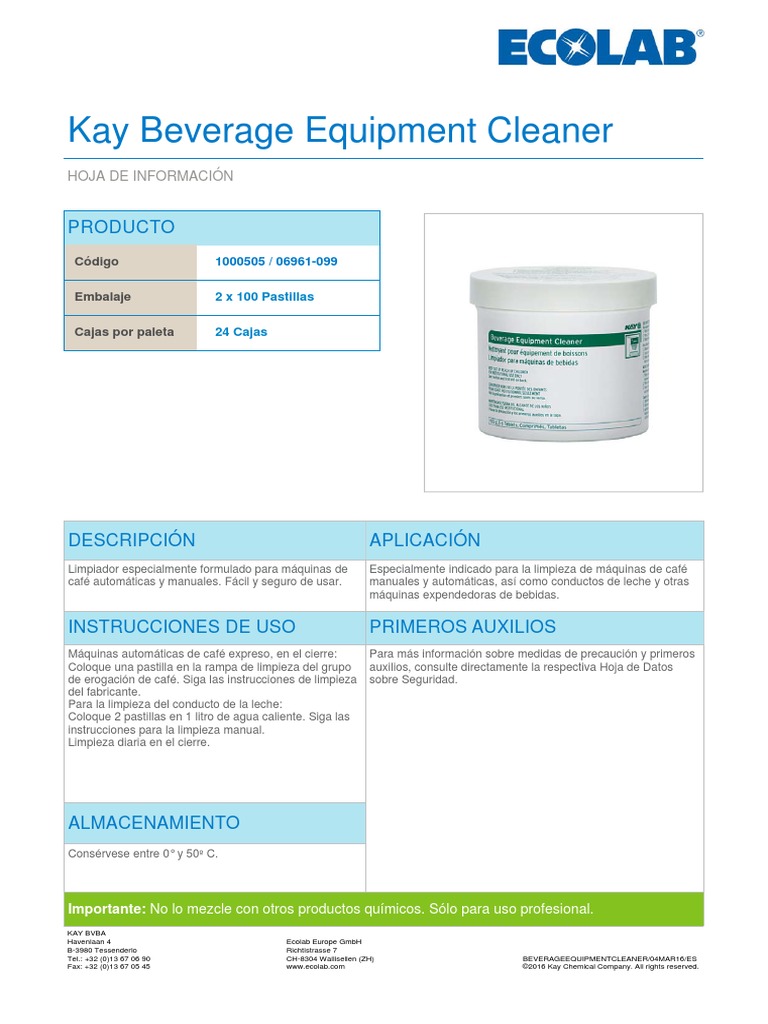 IS ES Kay Beverage Equipment Cleaner SPECIALTY | PDF | Cooking, Food ...